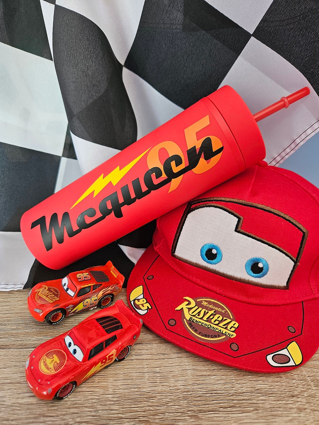 Lightning Mcqueen Inspired Drinks Bottle, Tumbler With Straw Great ...