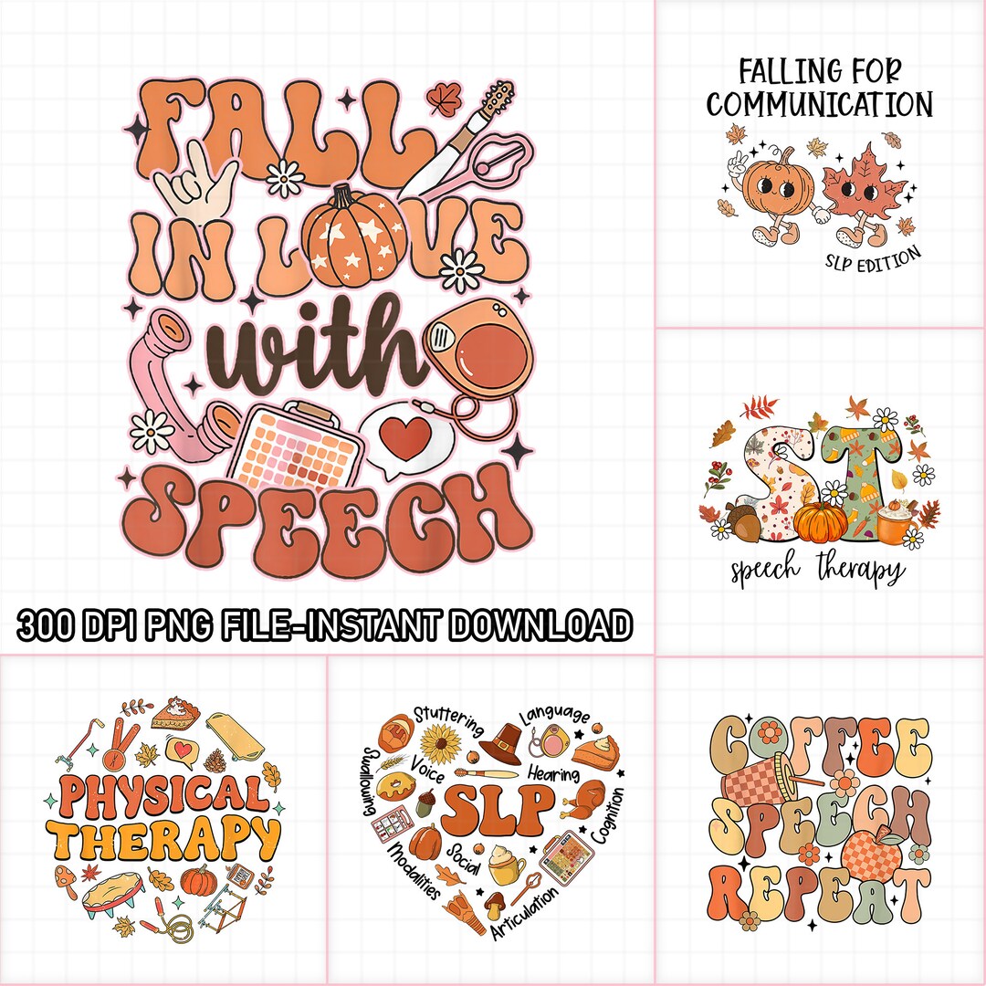 Retro Autumn Groovy Speech Therapy SLP Bundle PNG, Fall Physical ...