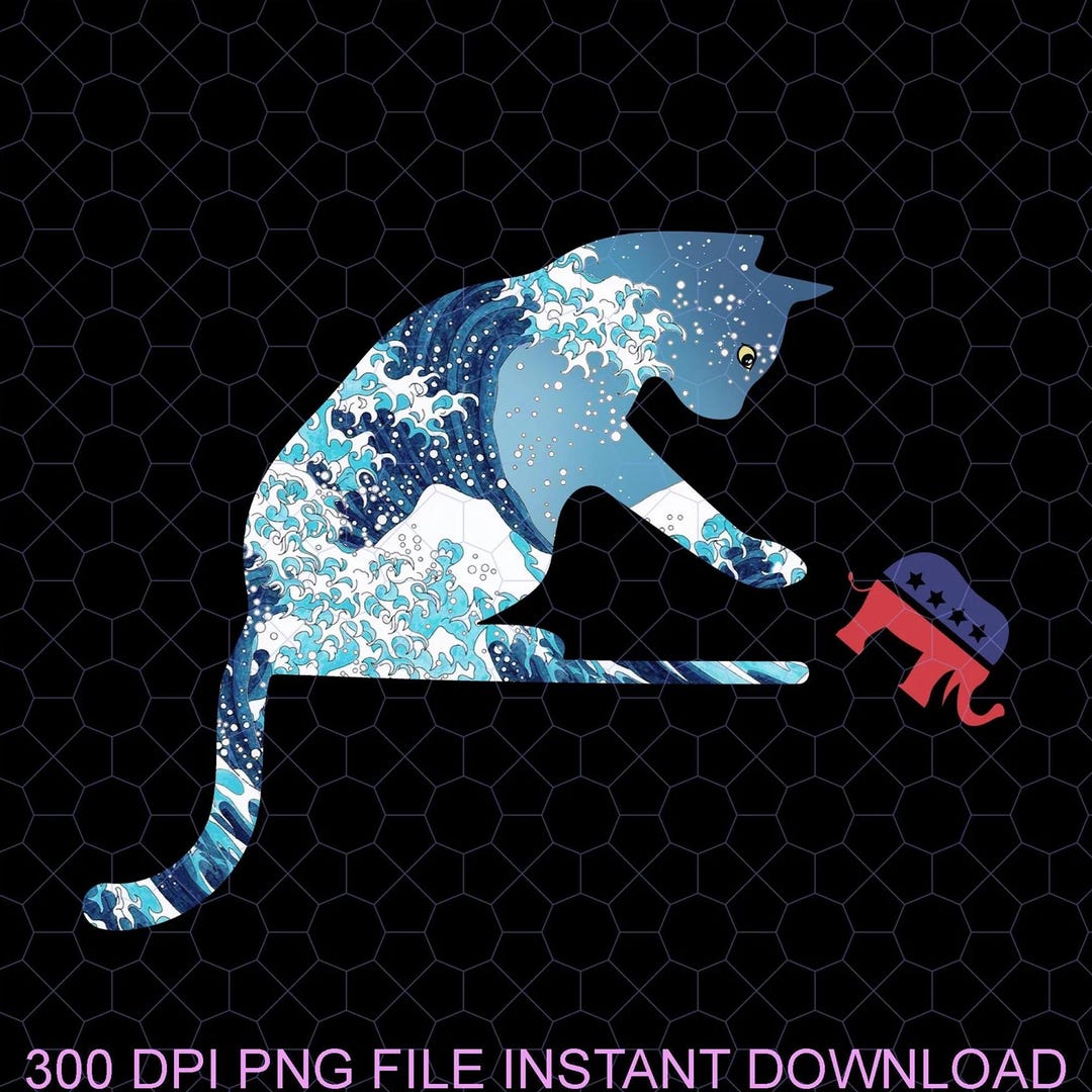 Wave Kamala Vote for Harris Png, Blue Wave Cat for Kamala Png, Japanese ...