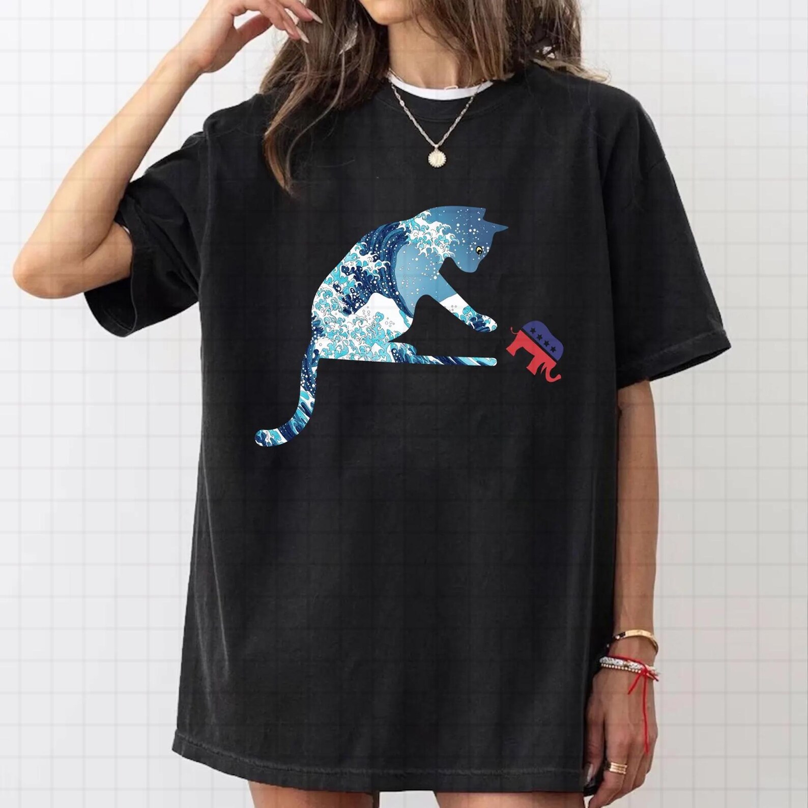 Wave Kamala Vote for Harris Png, Blue Wave Cat for Kamala Png, Japanese ...