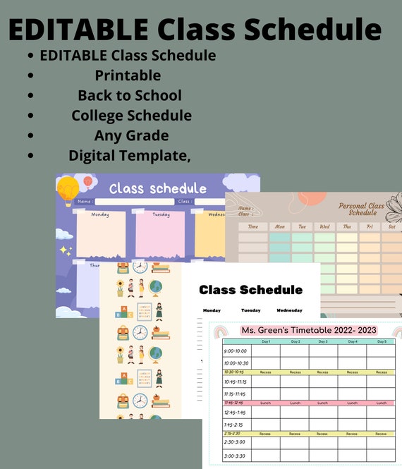 EDITABLE Class Schedule Printable Back to School High - Etsy