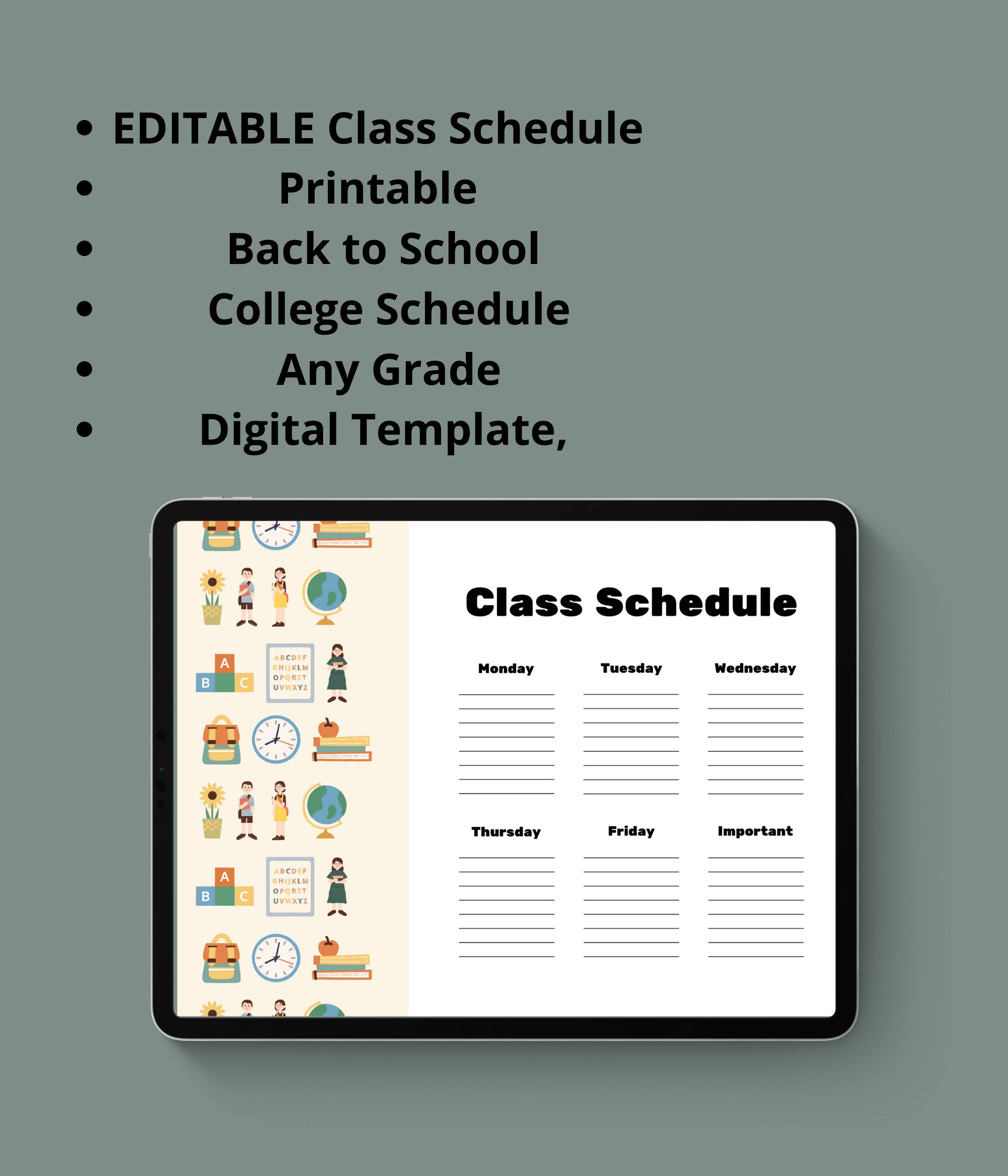 College Class Schedule Blank