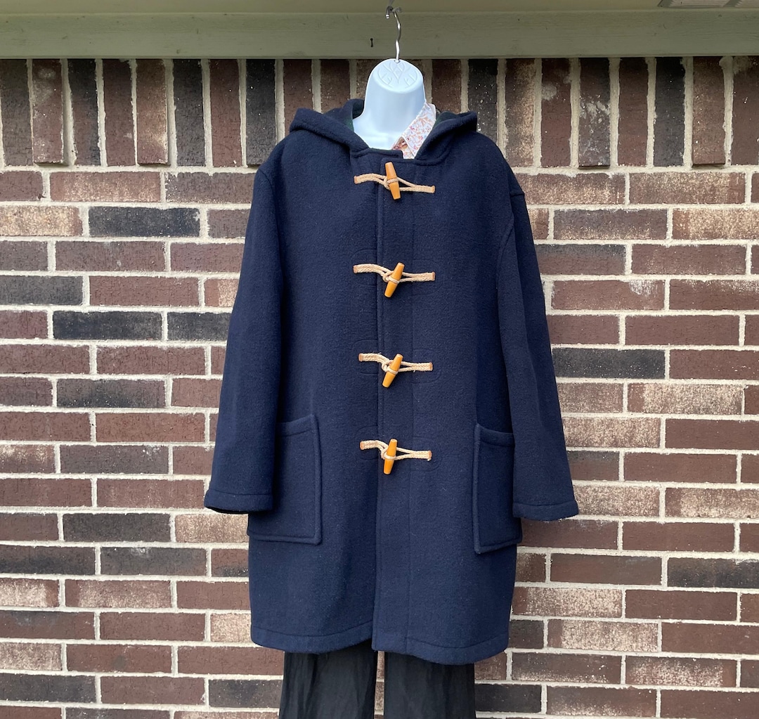 Orvis Duffle Coat, Navy Blue Wool Blend Toggle Coat With Non Detachable ...