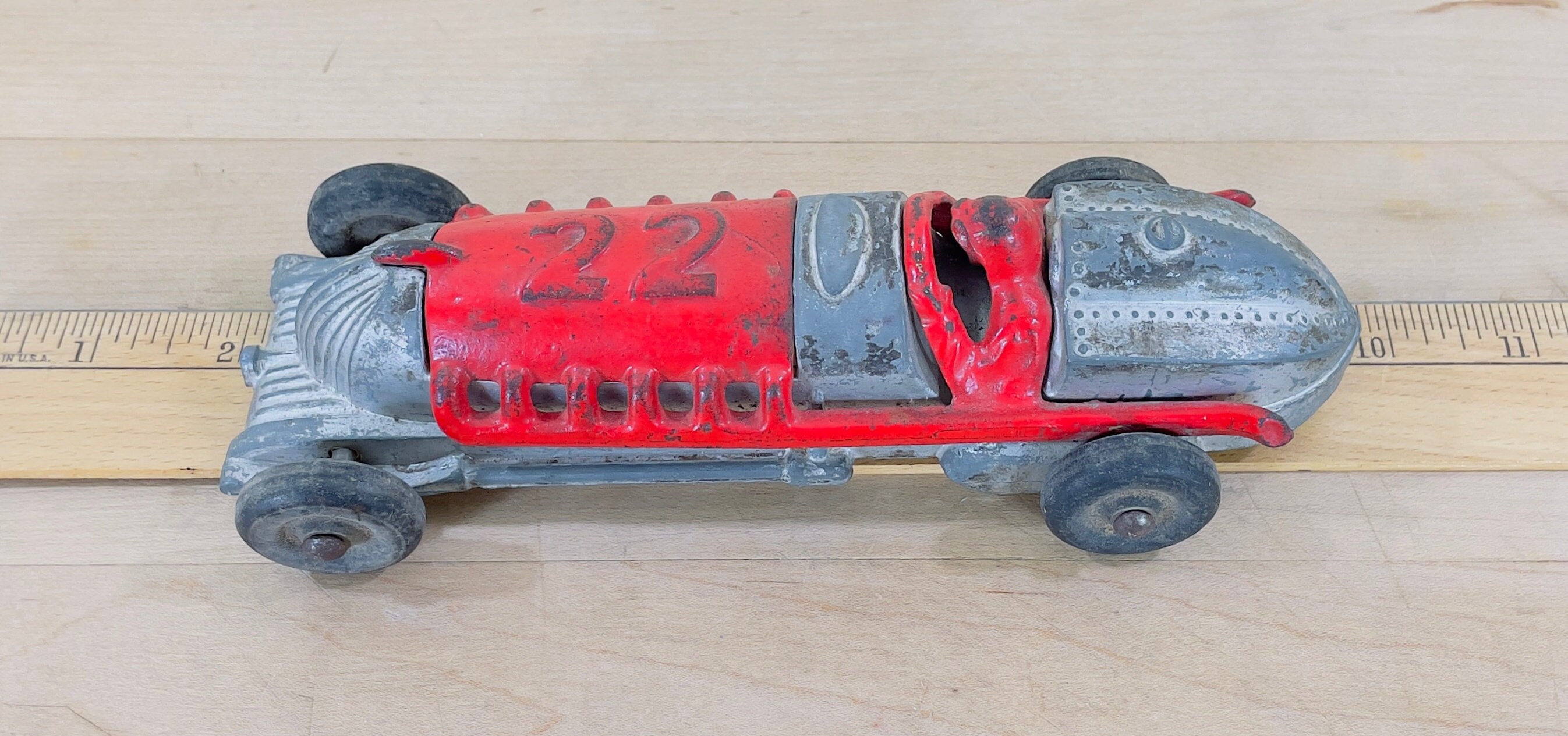 Vintage Cast Iron and Aluminum Hubley Race Car Number 22 Red and Grey ...