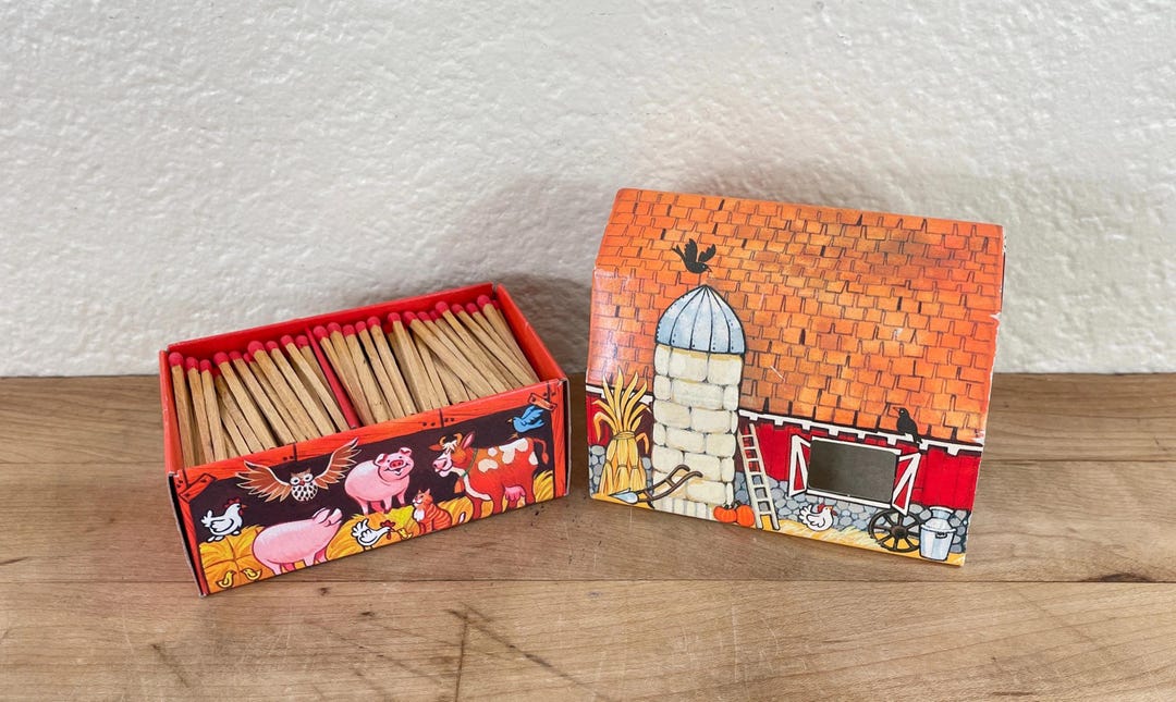 Wood Matchsticks in Barn by Hallmarks, 1982, Cardboard Barn Shaped ...