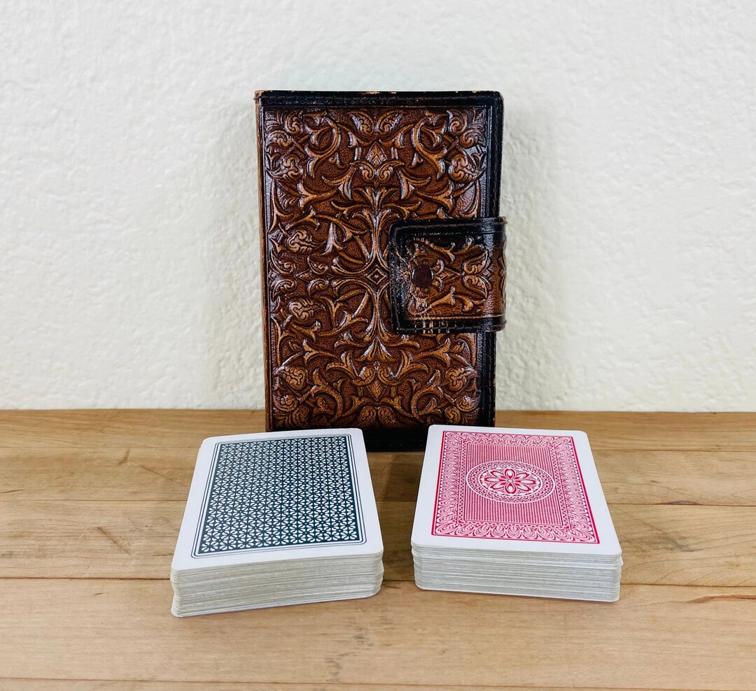 Naipes Comas Playing Cards in Tooled Leather Double Deck Carrying Case ...
