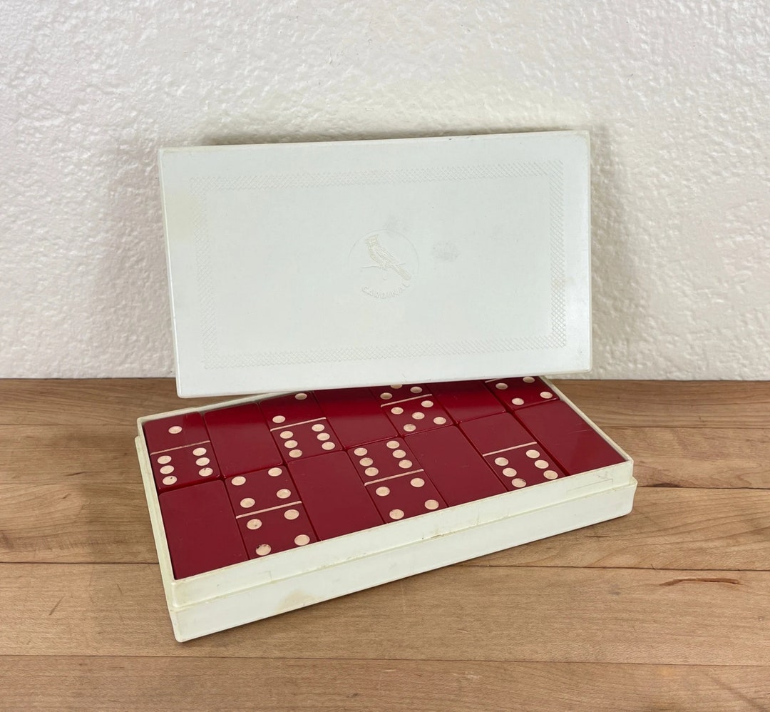 Cardinal Red and White Plastic Dominoes in Creme Plastic Case Complete ...