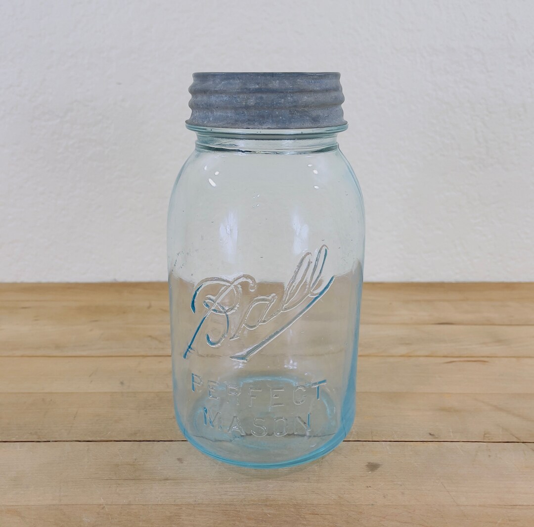 Antique One Quart Pale Blue Glass 1920's Ball Perfect Mason Canning Jar ...
