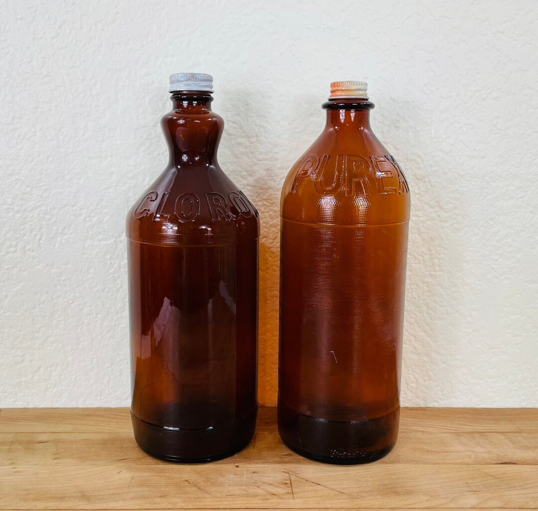 Amber Glass Clorox Bottle and Purex Bottle, Set of 2 Vintage Amber ...