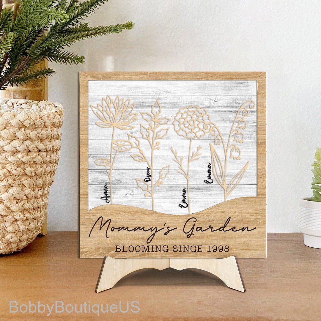 Personalized Birth Flower Garden Sign, Mom Wooden Sign, Mommy Garden ...