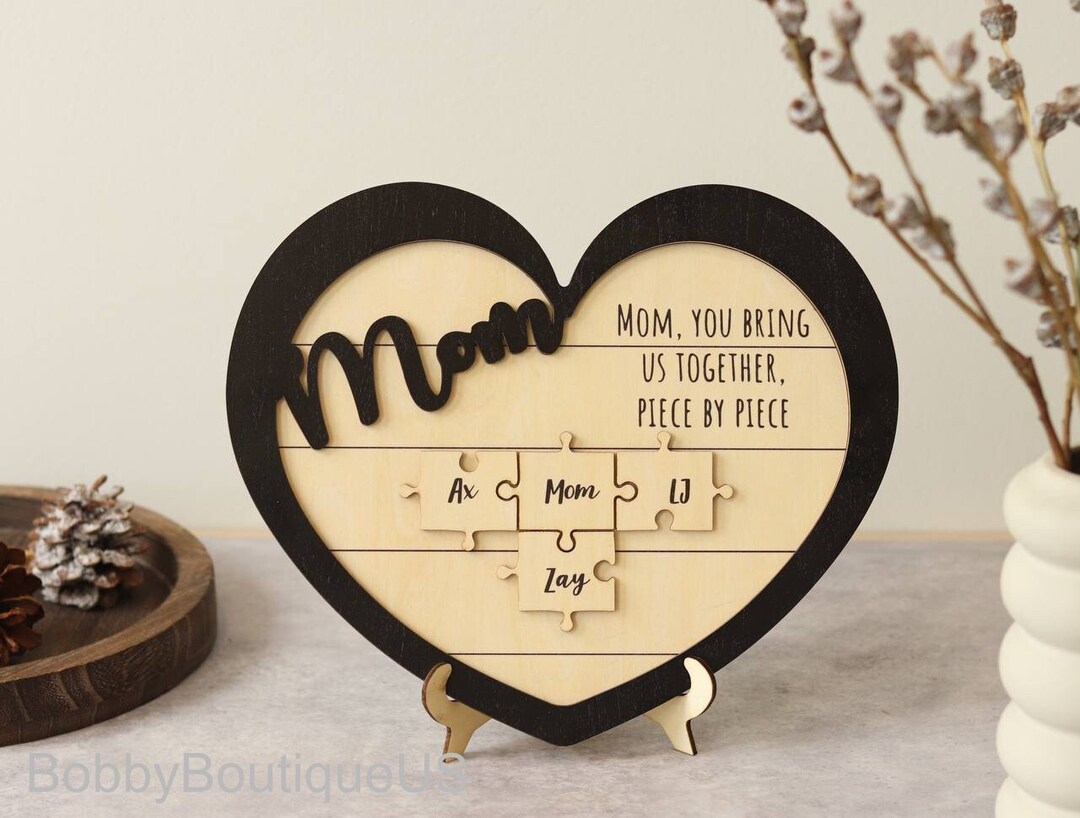 Mom Puzzle Pieces Sign, Personalized Puzzle, Unique Mum Gift, Mothers Day Signs, Custom Wood ...