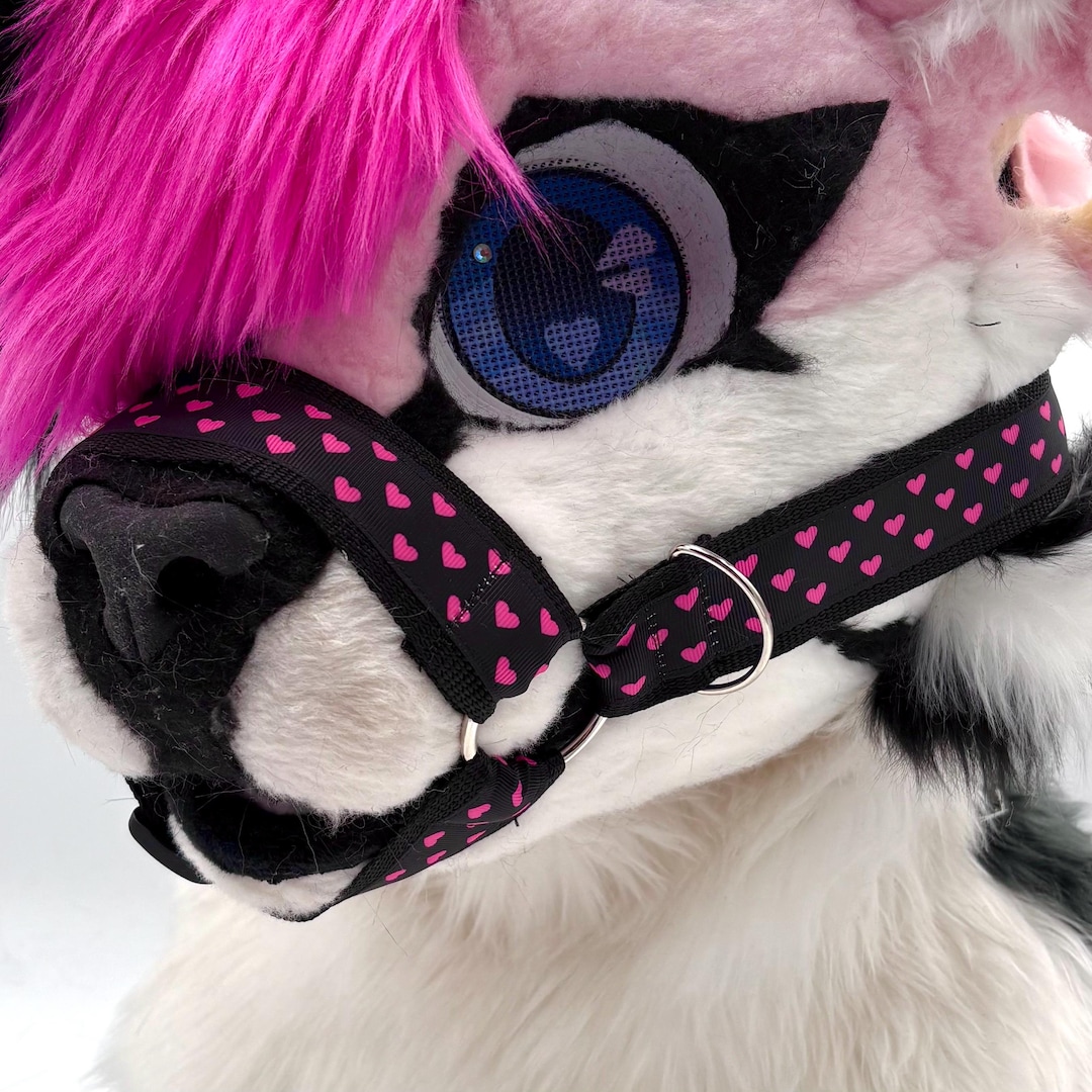 Black Pink Hearts Fursuit Muzzle - Etsy