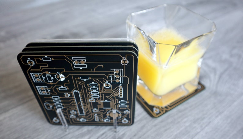 PCB Coasters, Set of 4 With Display Stand, Black, Blue, White or Purple ...