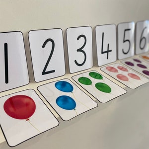 Balloon Theme 1-10 Number Flash Cards, Colour and Quantity Matching ...
