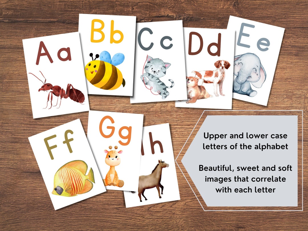 INSTANT DOWNLOAD Alphabet Flashcards, Animal Flashcards, Watercolour ...