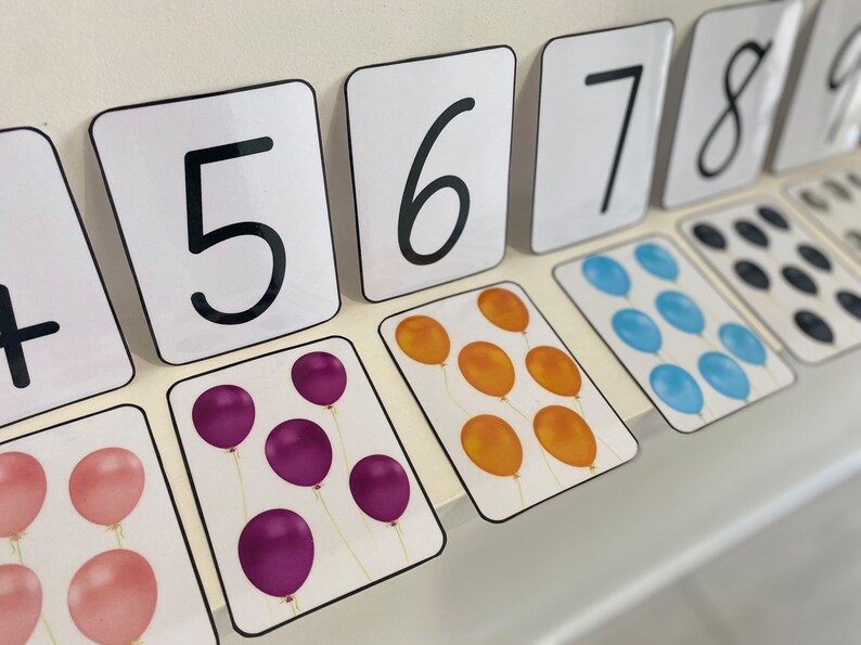Balloon Theme 1-10 Number Flash Cards, Colour and Quantity Matching ...