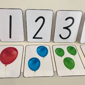 Balloon Theme 1-10 Number Flash Cards, Colour and Quantity Matching ...