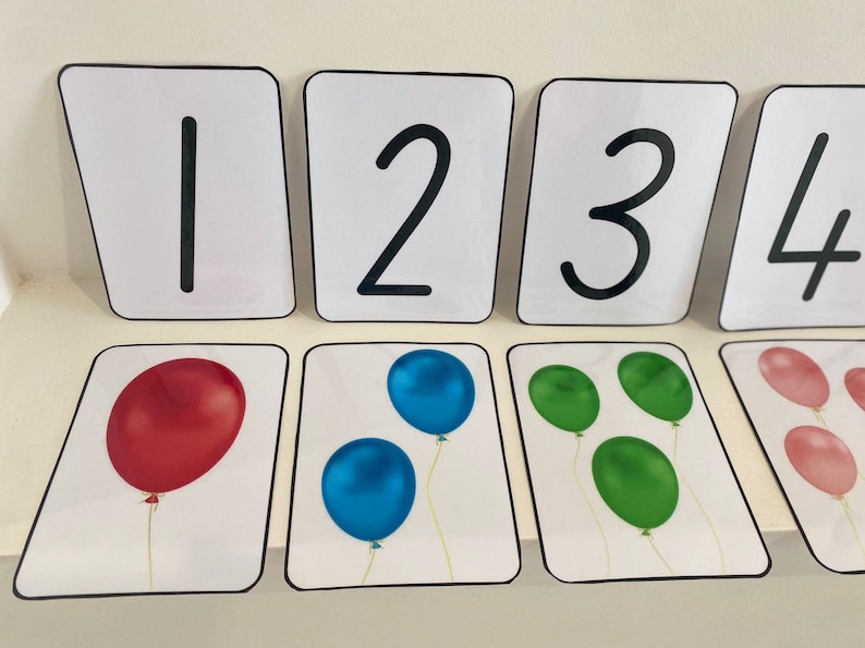 Balloon Theme 1-10 Number Flash Cards, Colour and Quantity Matching ...