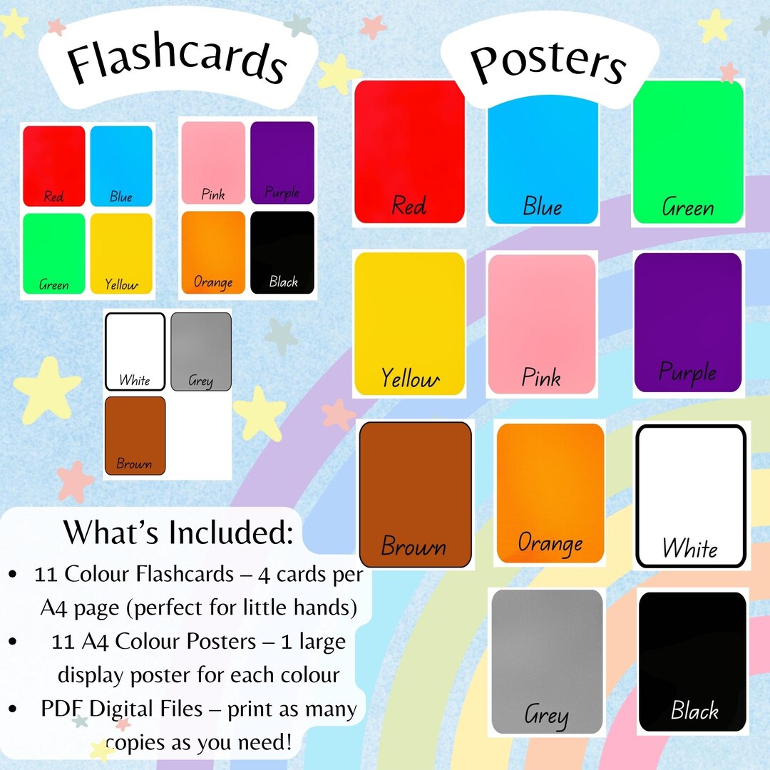 Printable Colour Flashcards & Posters, 11 Bright Colours | School-ready ...