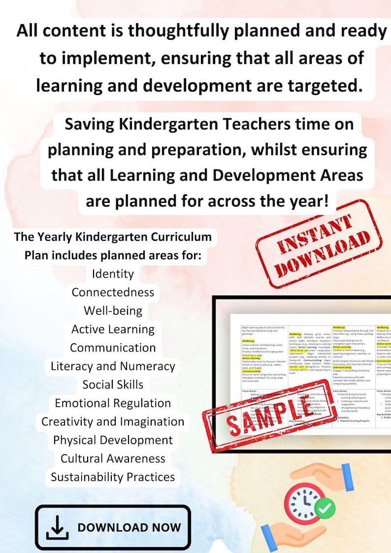 Complete Yearly Kindergarten Curriculum Plan for Early Childhood Teachers, Complete Yearly ...