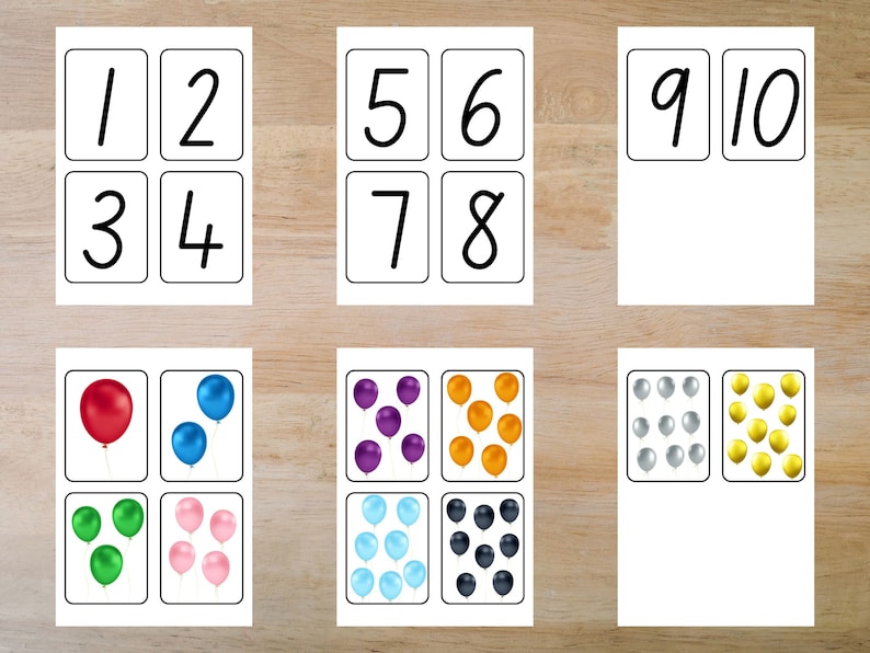 Balloon Theme 1-10 Number Flash Cards, Colour and Quantity Matching ...