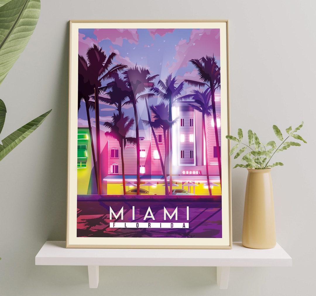 Miami Wall Art Print | Florida Poster | Miami Beach City Art | USA Wall ...