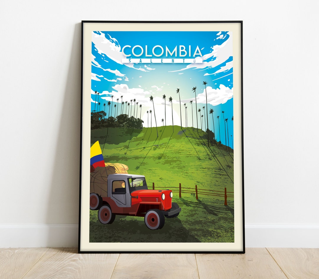 Wall Poster Colombia Travel Print Salento Landscape Illustration Valle ...