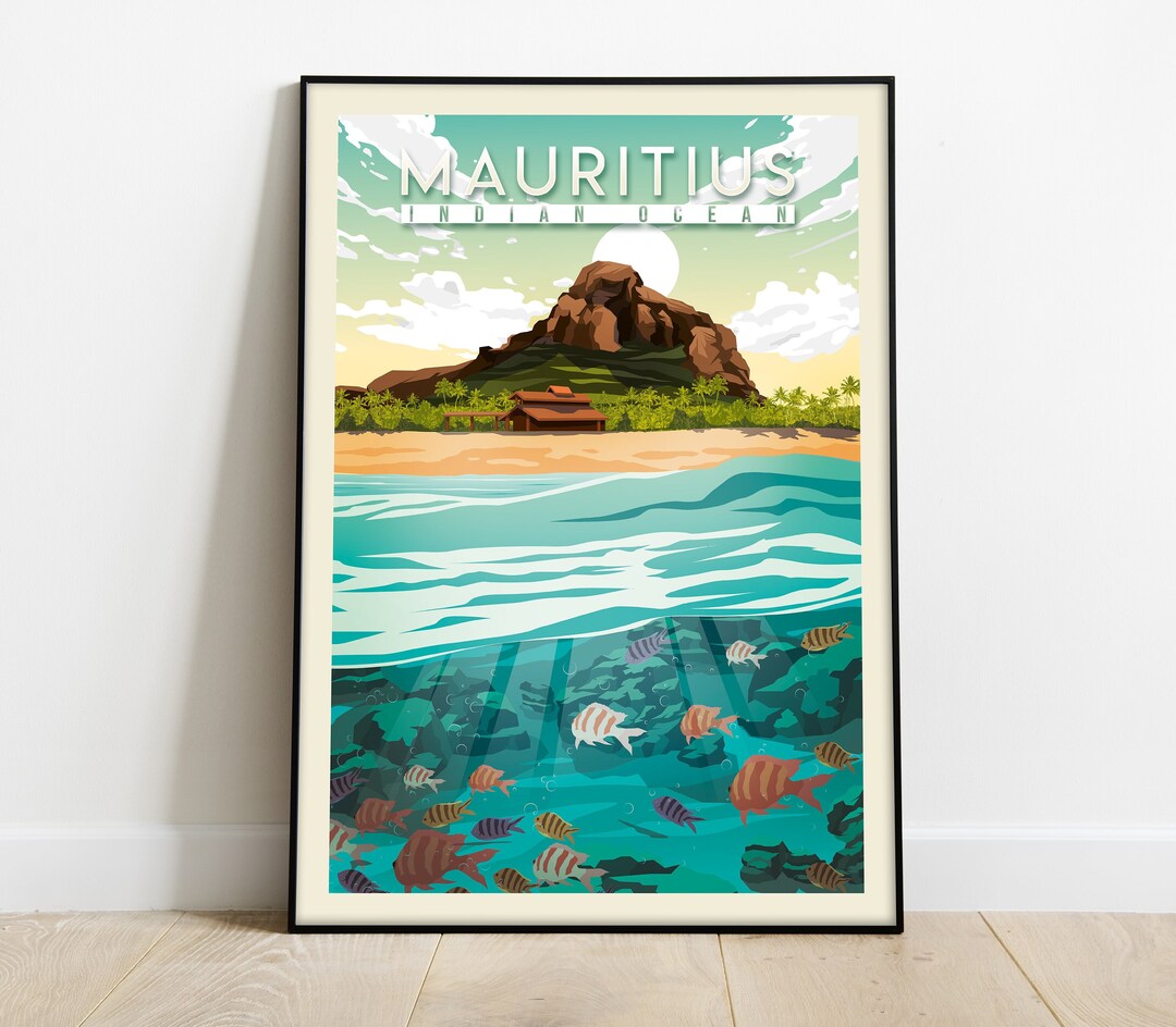 Mauritius Wall Art Print | Beach Travel Poster | Indian Ocean Landscape ...