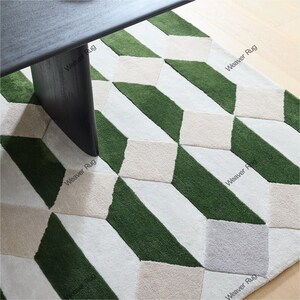Emerald Green Hand Tufted Woolen Rug Area Rug Custom Tile Rug 5x8 6x9 ...