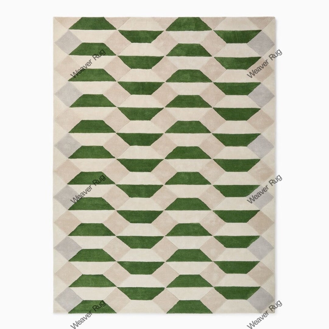 Emerald Green Hand Tufted Woolen Rug Area Rug Custom Tile Rug 5x8 6x9 ...