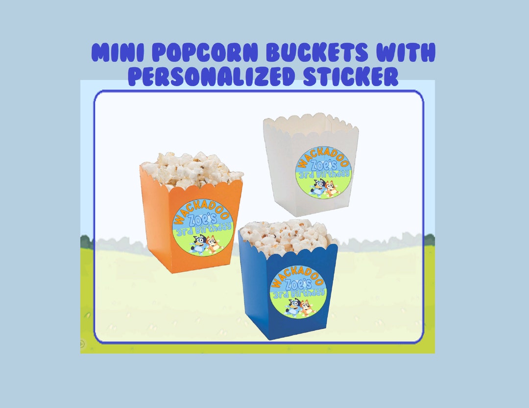 Mini Popcorn/treat Buckets With Personalized Sticker ~ Inspired Bluey ...