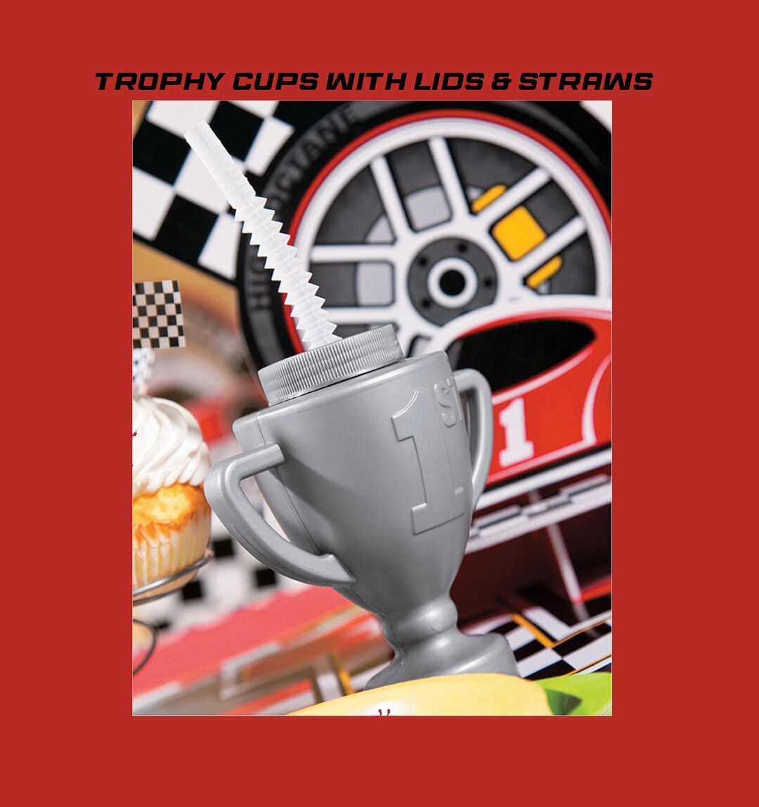Trophy Cups With Lids & Straws ~ Race Car Birthday Décor ~ Favors ~ Hot ...