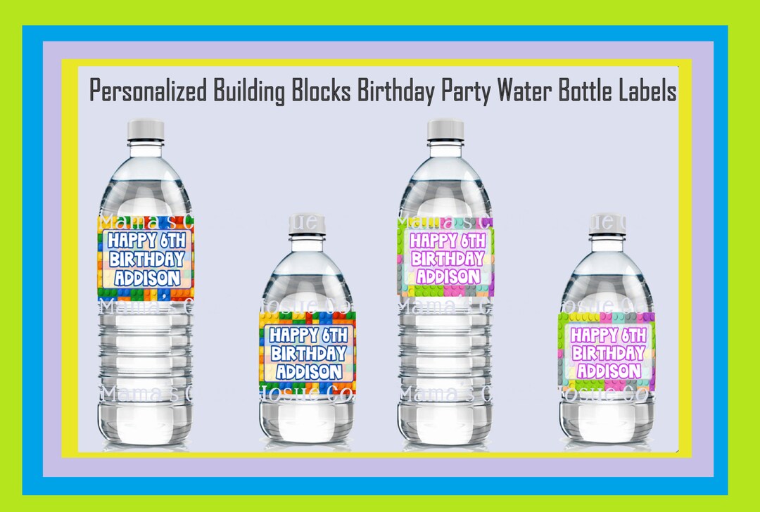Personalized Waterproof Building Blocks Birthday Party Water Bottle ...