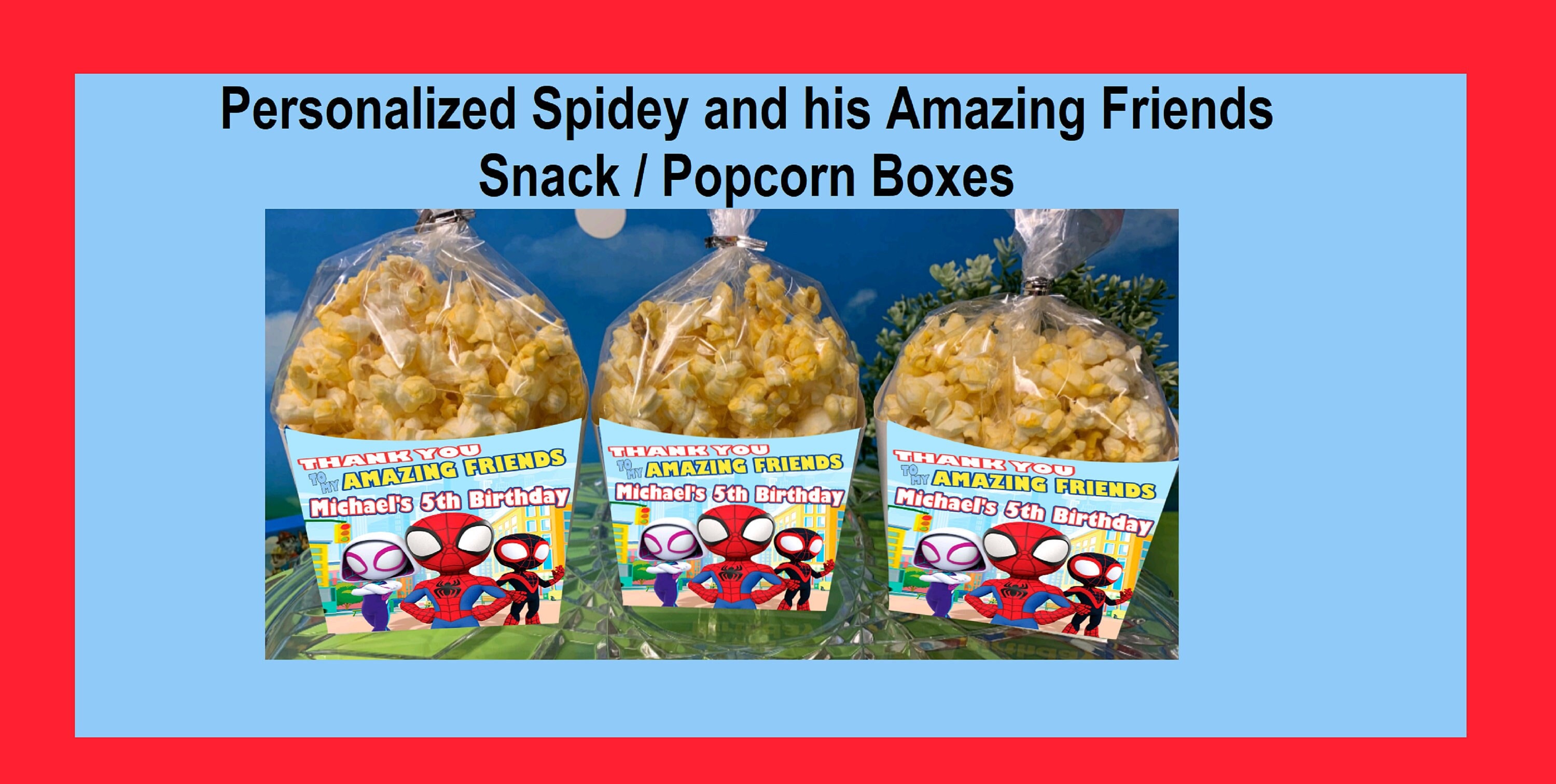 Personalized Spidey and His Amazing Friends Snack or Popcorn Box Favors ...