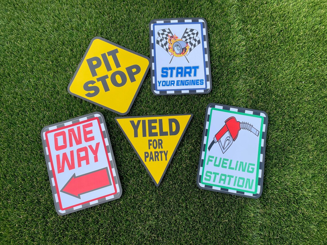Race Car Party Signs Set of 5 Race Birthday Favors Hot - Etsy