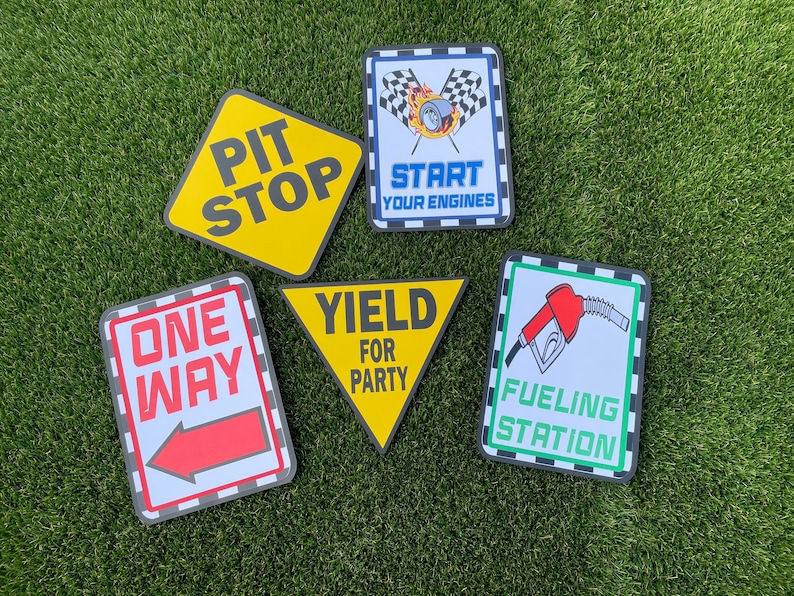 Race Car Party Signs Set of 5 Race Birthday Favors Hot - Etsy