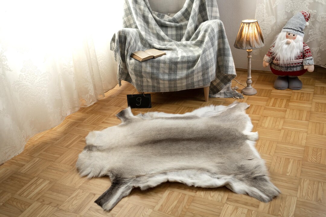 Fluffy Luxury Rug Reindeer Hide Home Decor Grey Brown Shag Rug Gift for ...
