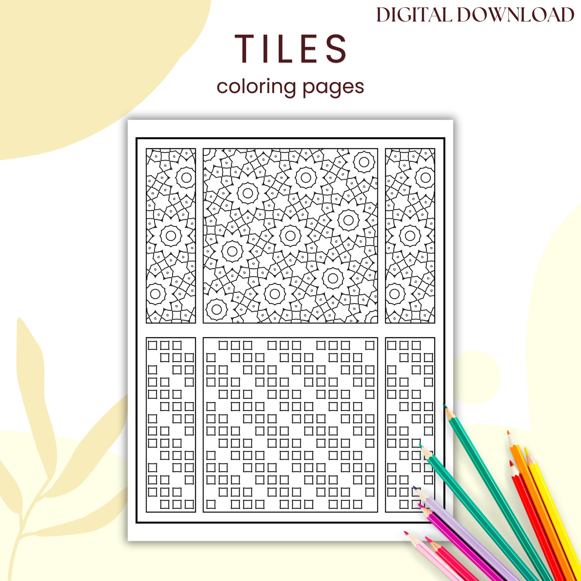 Geometric Tiles Coloring Pages, Mosaic Tiles Coloring Pages, Patterned ...