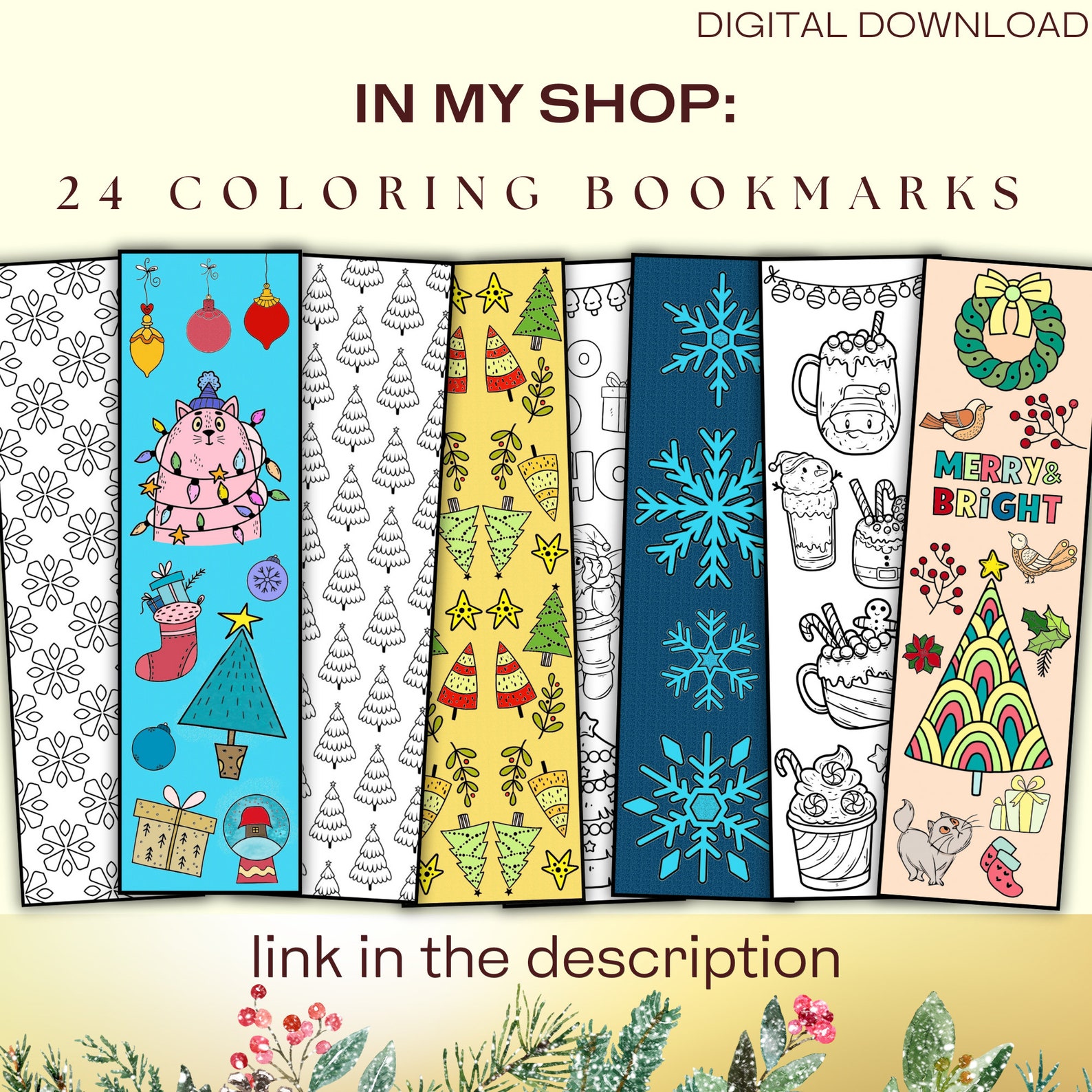 Christmas Coloring Bookmarks Printable Coloring Bookmarks - Etsy