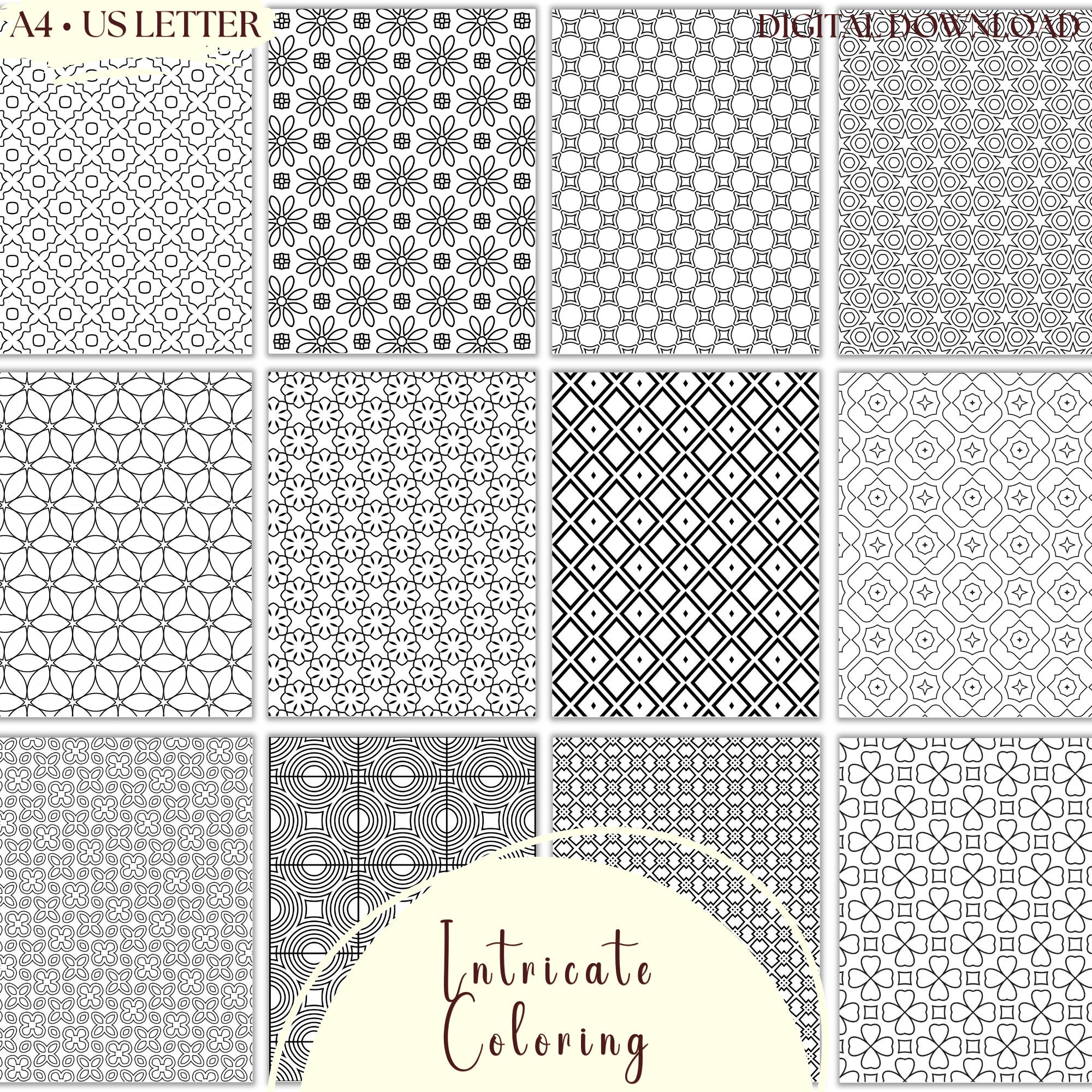 50 Geometric Pattern Coloring Pages - Abstract Designs (digital ...