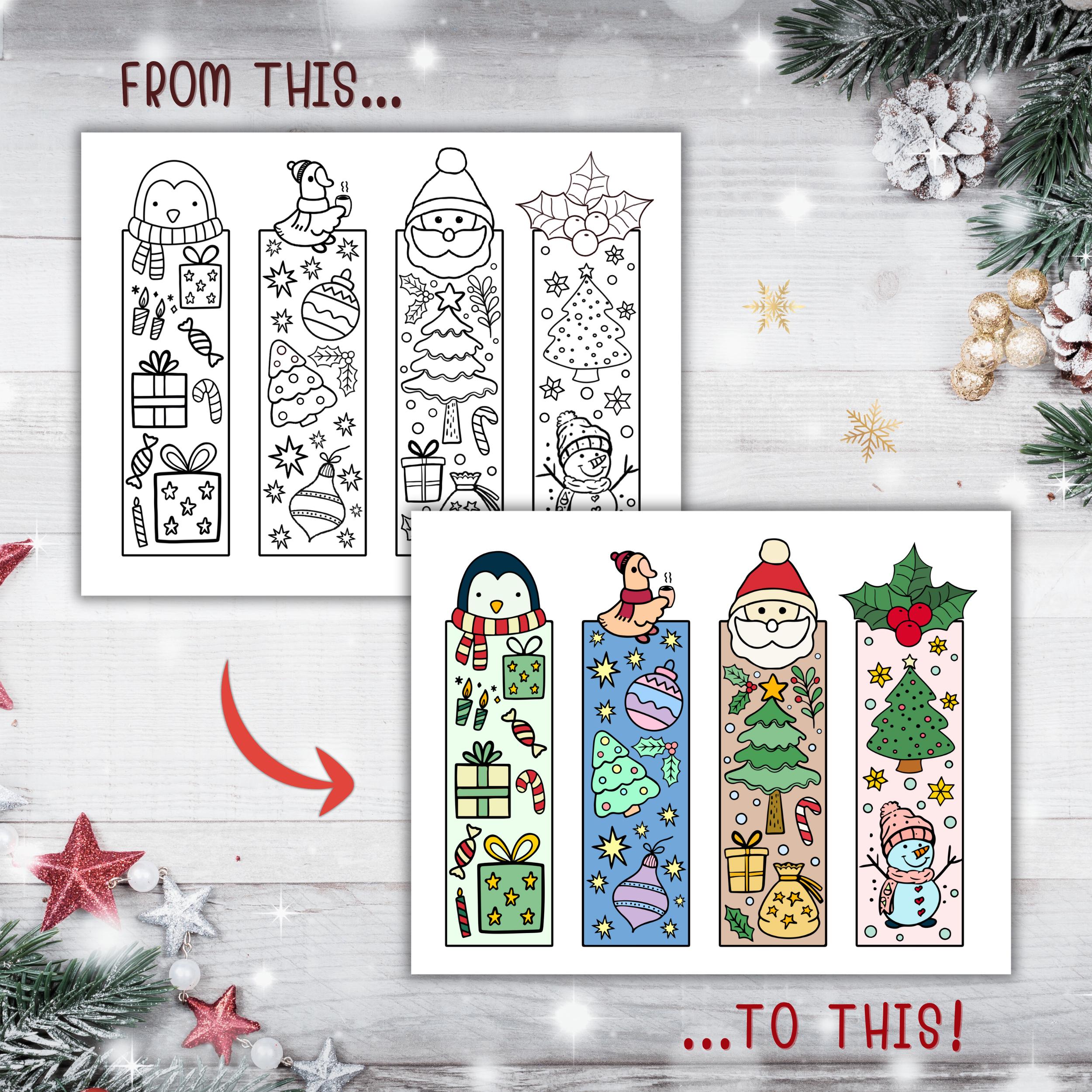 Christmas Coloring Bookmarks, Xmas Printable Coloring Bookmarks ...
