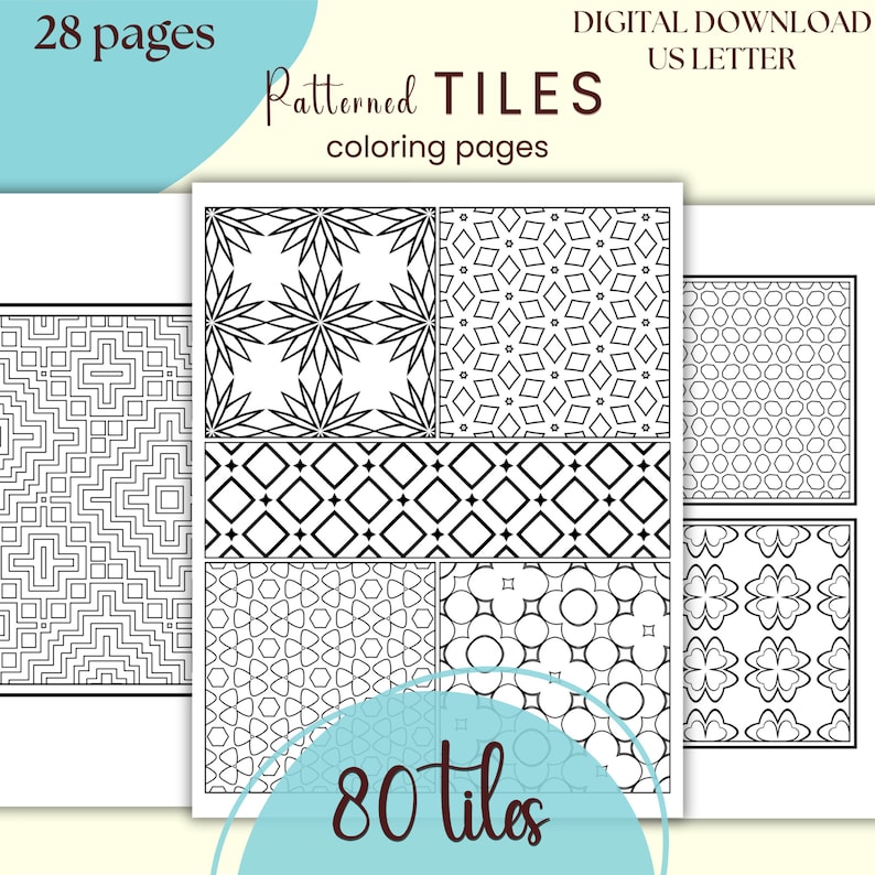 Patterned Tiles Coloring Pages, Geometric and Floral Tiles Coloring ...