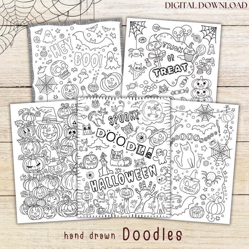 Spooky Doodle Halloween Coloring Pages, Halloween Pattern Coloring ...