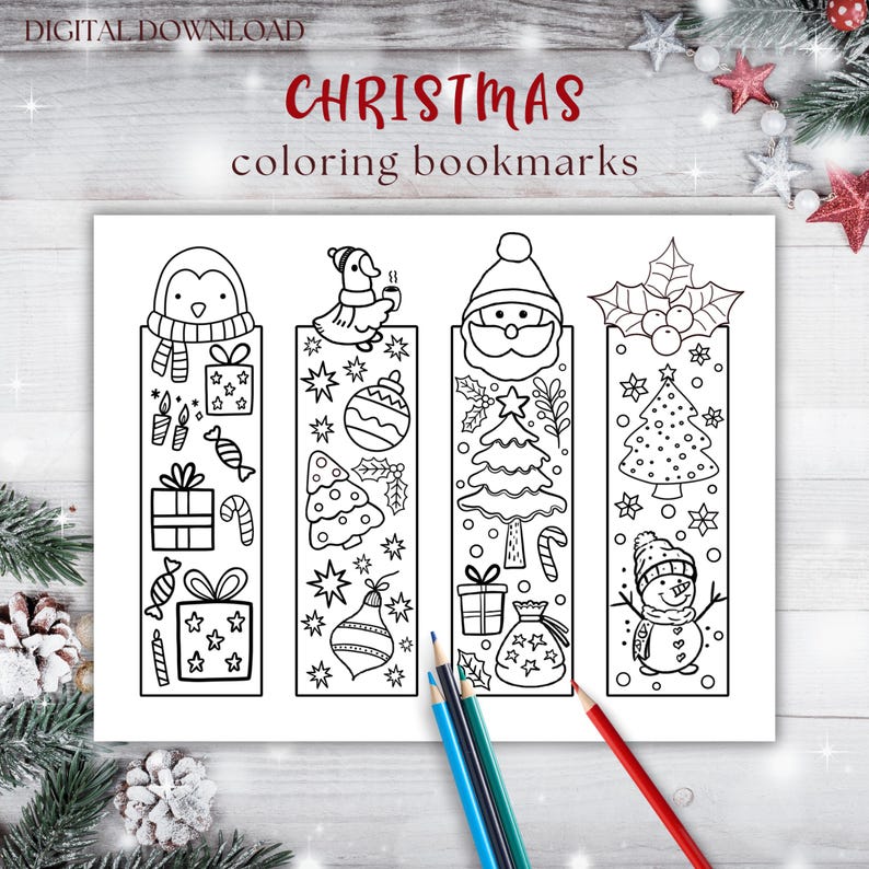 Christmas Coloring Bookmarks, Xmas Printable Coloring Bookmarks ...