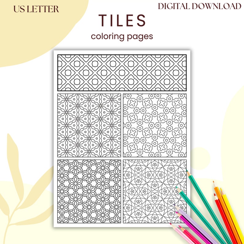 Geometric Tiles Coloring Pages, Mosaic Tiles Coloring Pages, Patterned ...