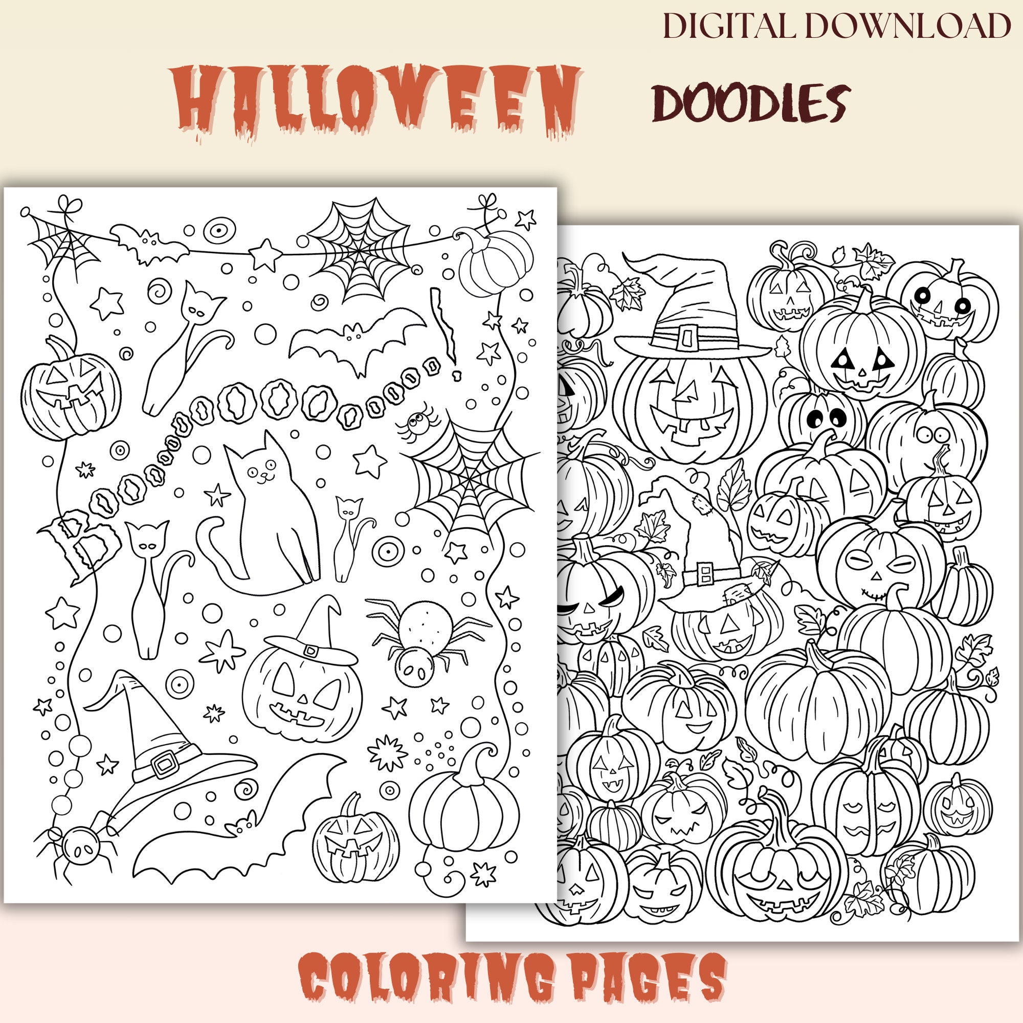 Spooky Doodle Halloween Coloring Pages, Halloween Patterns Coloring ...
