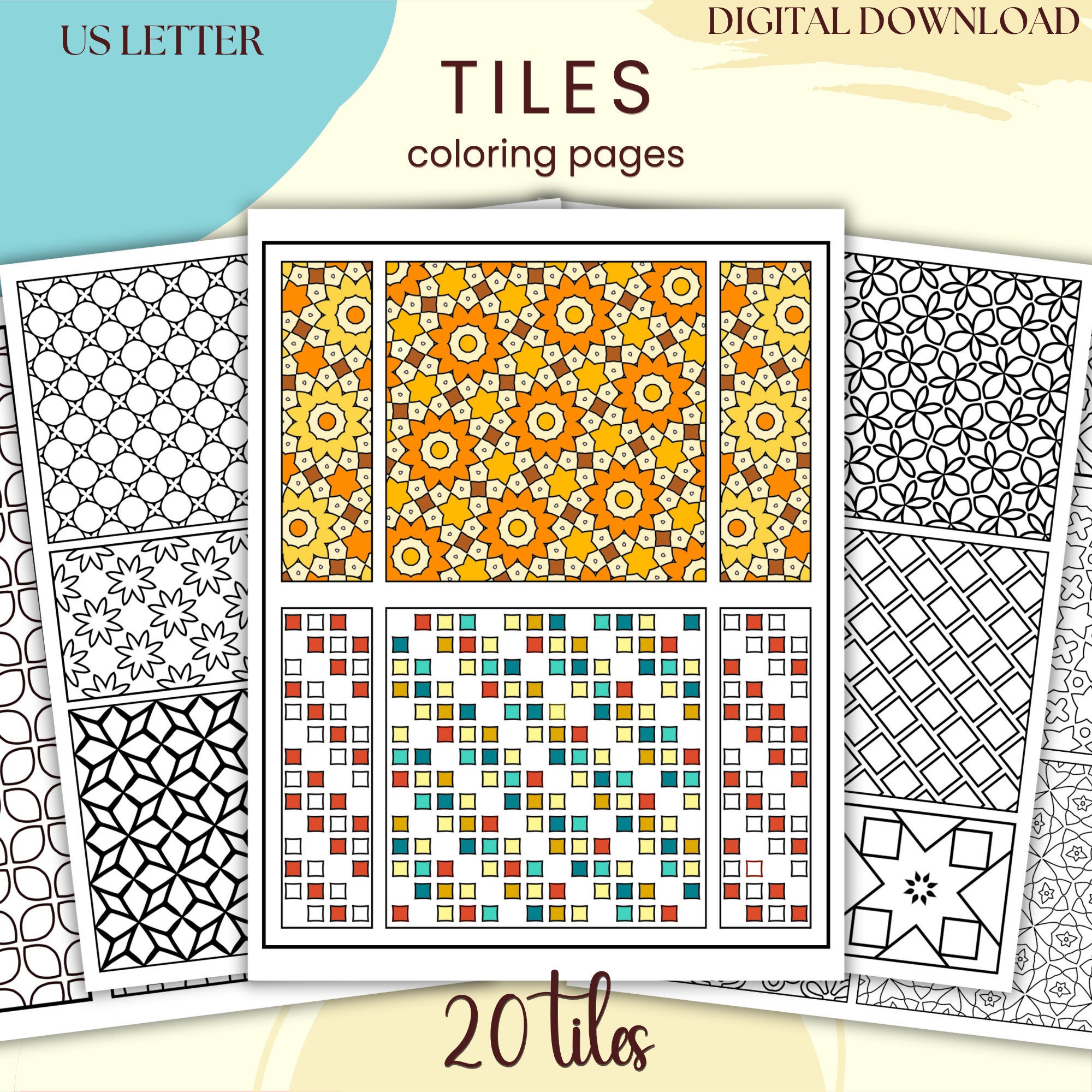 Geometric Tiles Coloring Pages, Mosaic Tiles Coloring Pages, Patterned ...