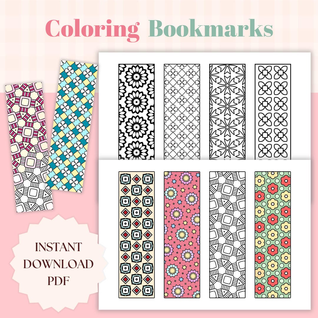 Pattern Coloring Bookmarks, Geometric and Floral Designs (digital ...