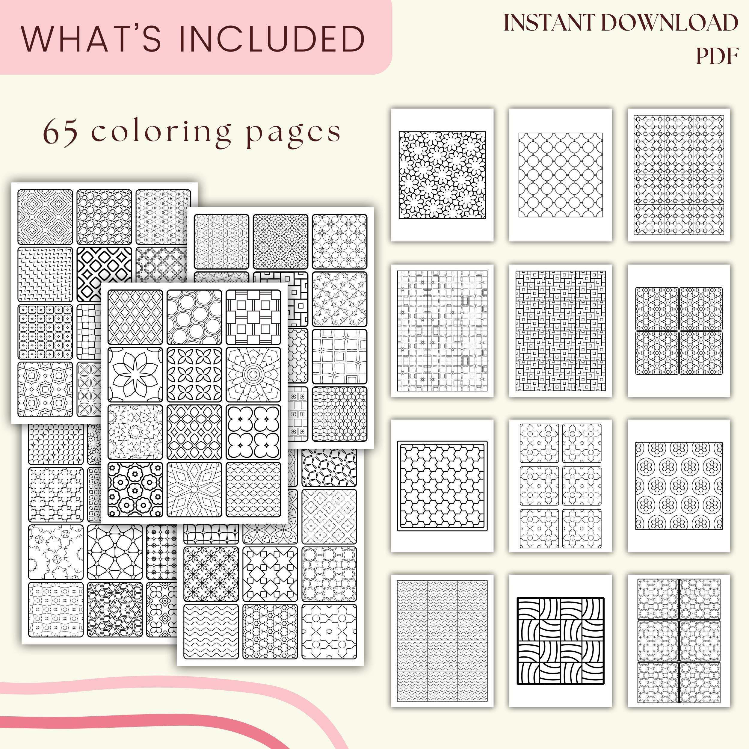 Mosaic Tiles Coloring Pages, Floral & Geometric Pattern Tiles Coloring ...