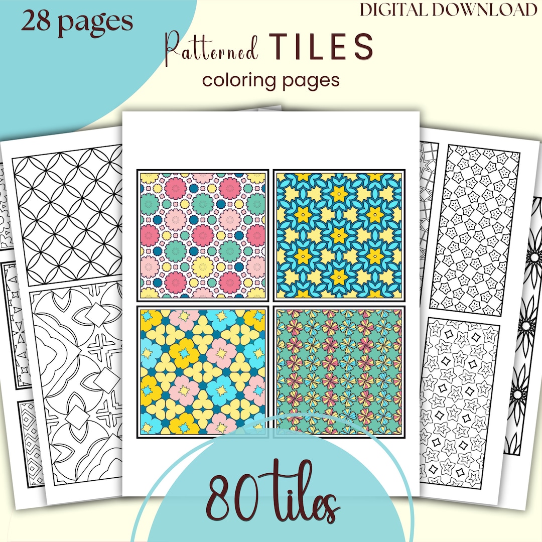 Patterned Tiles Coloring Pages, Geometric and Floral Tiles Coloring ...